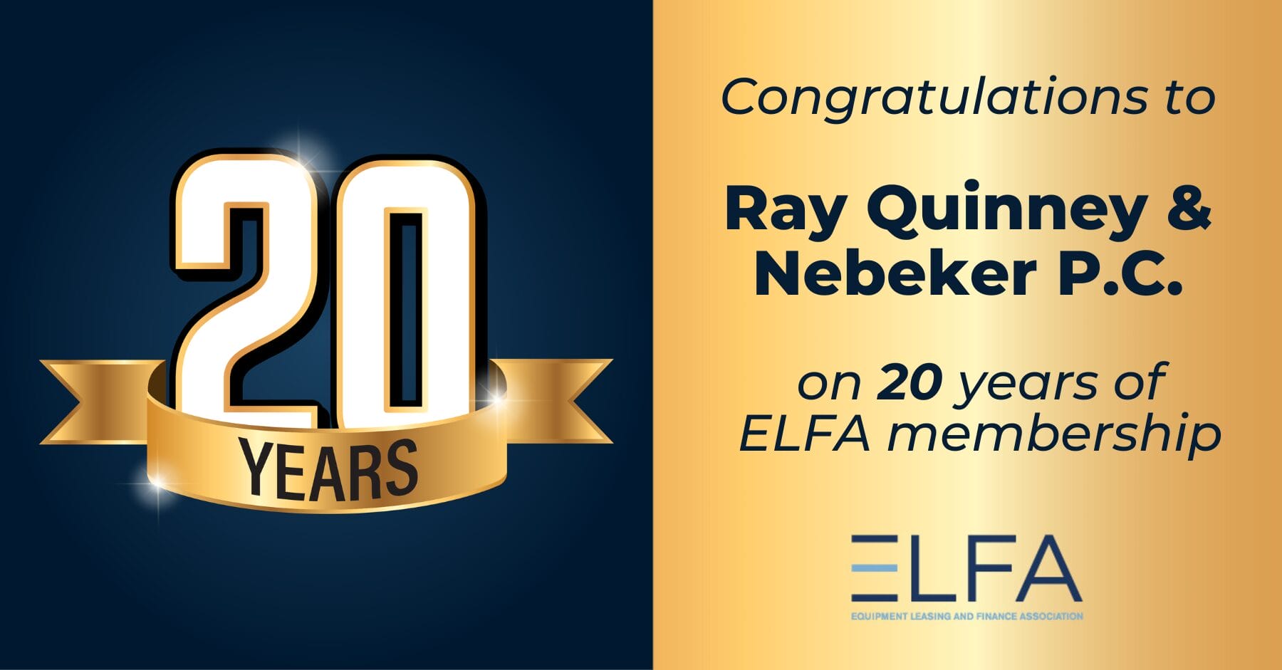 RQN Recognized for 20 Years of Membership in the Equipment Leasing and ...
